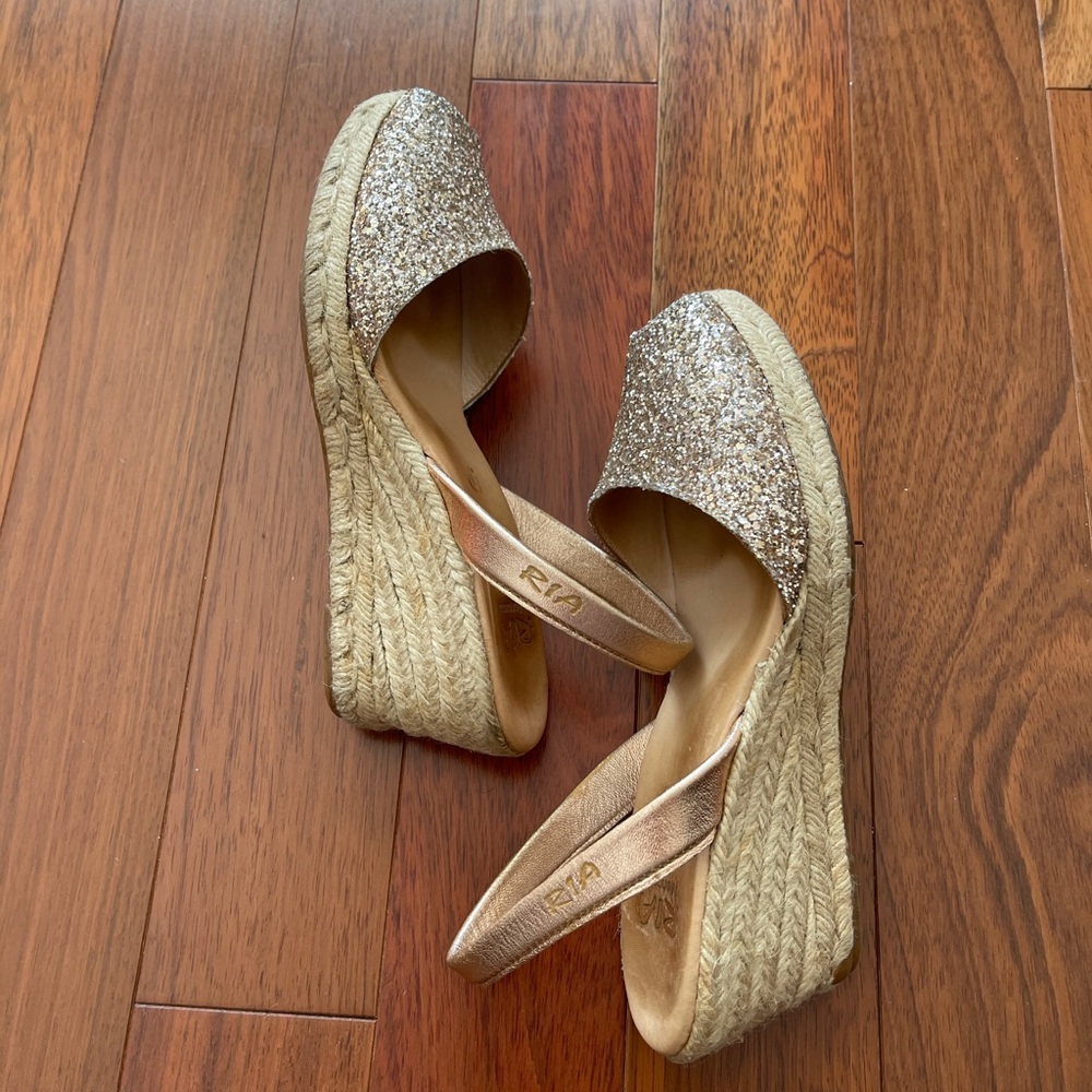 Ria Menorca Rose Gold Glitter Open Toe Wedge Espadril… - Gem